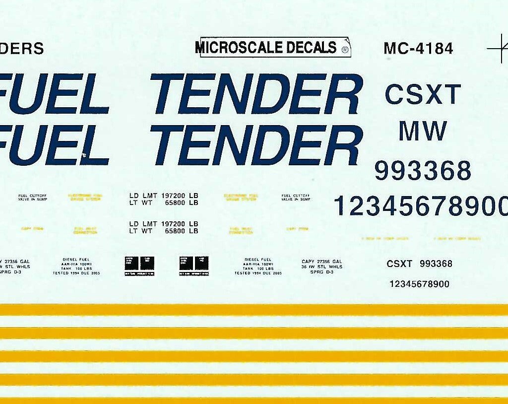 Microscale MC-4184 HO Scale CSX Fuel Tenders (1995+) Model Train Decals - Etsy