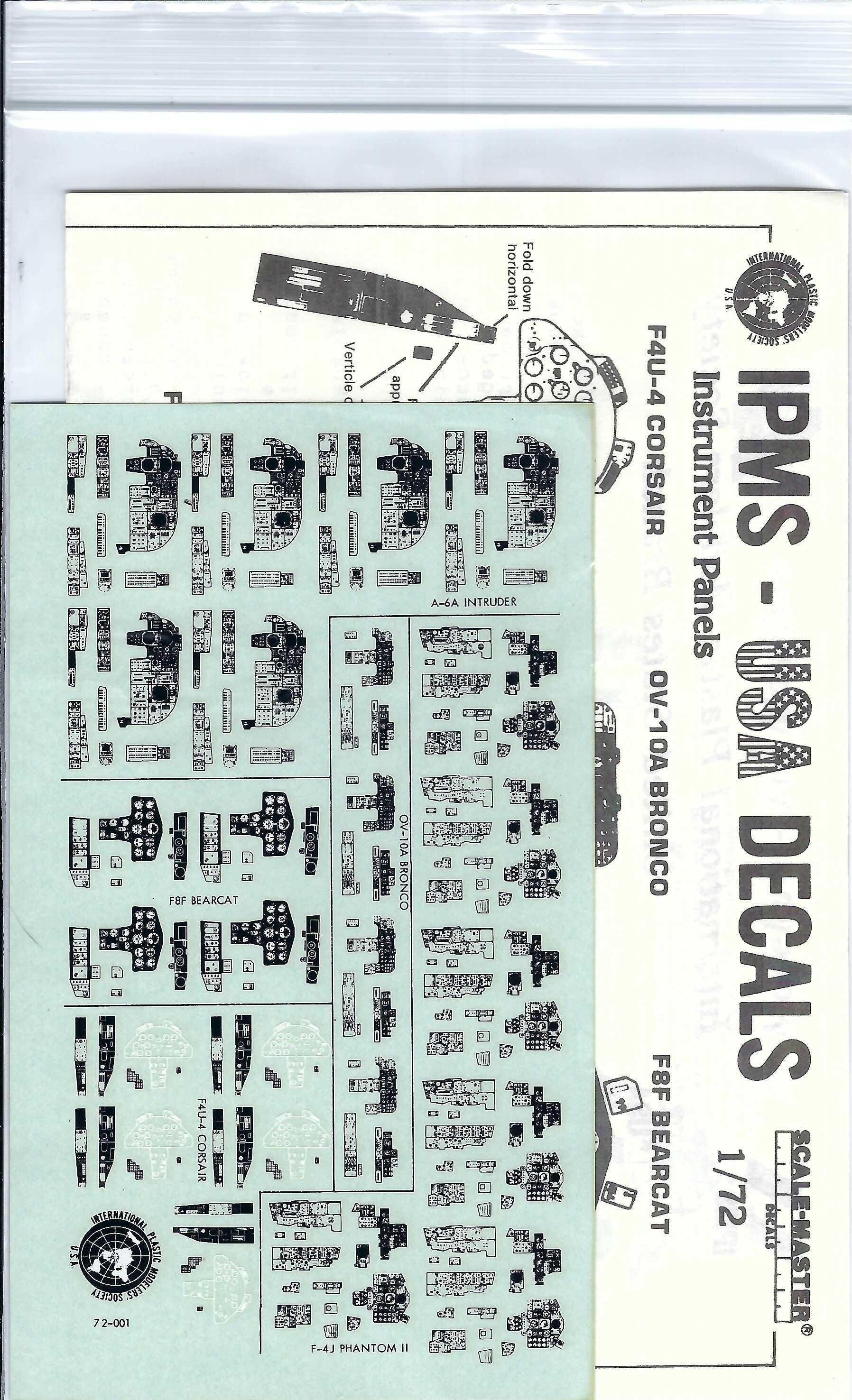 Scale-master 72001 1/72 Scale IPMS-USA Aircraft Instrument Panel Model ...