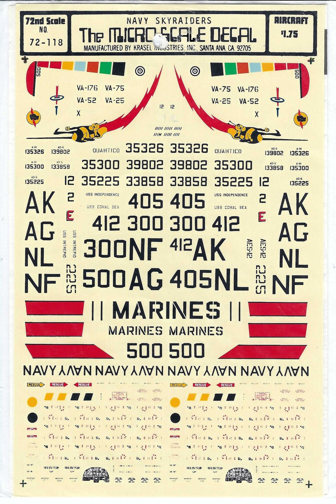 Microscale 72-118 1/72 Scale Douglas A-1 Skyraider Model Airplane ...