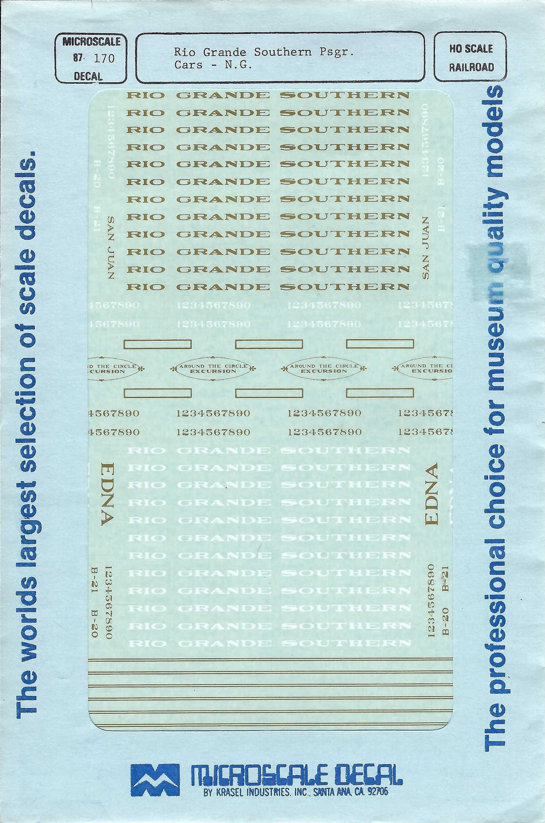 Microscale 87-170 HO Scale Rio Grande Southern Narrow Gauge Passenger Cars Model Train Decals - Etsy