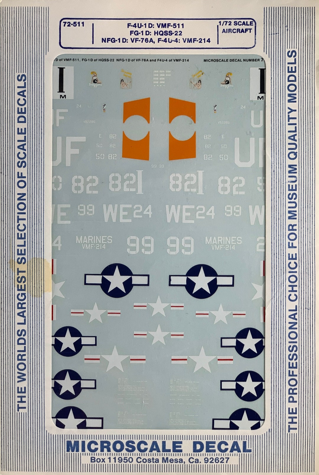 Microscale 72-511 1/72 Scale Chance Vought F4U Corsair Model Airplane Decals With Nose Art - Etsy