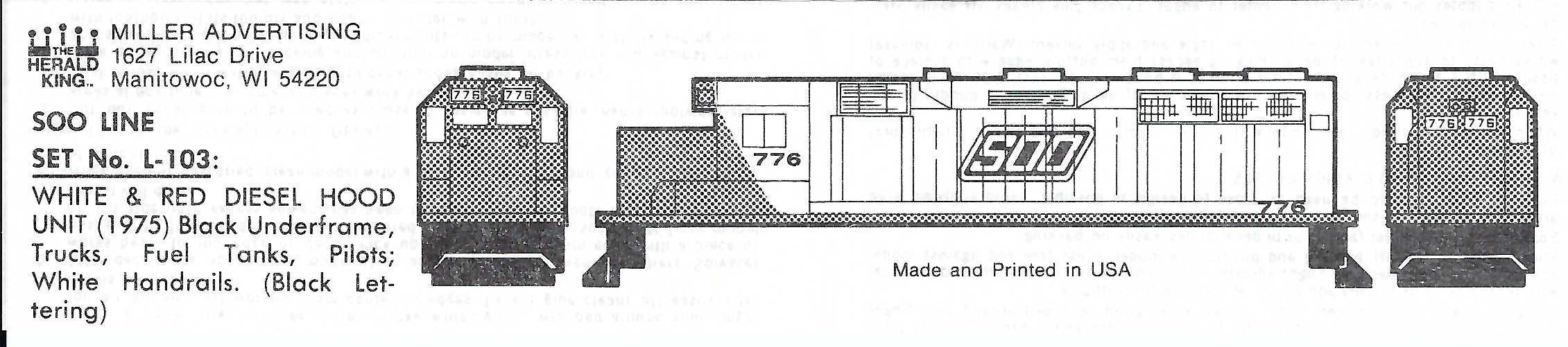 Herald King L-103 HO Scale SOO Line EMD SD40-2 Locomotive Model Train ...