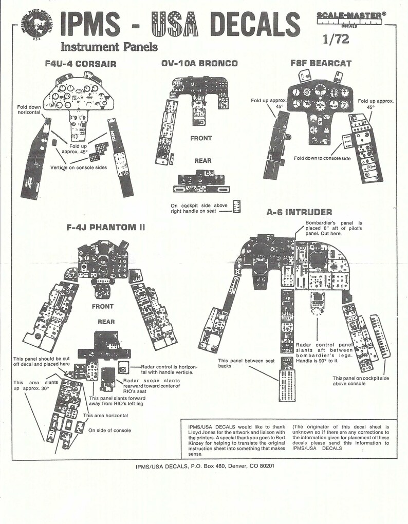 Scale-master 72001 1/72 Scale IPMS-USA Aircraft Instrument Panel Model ...