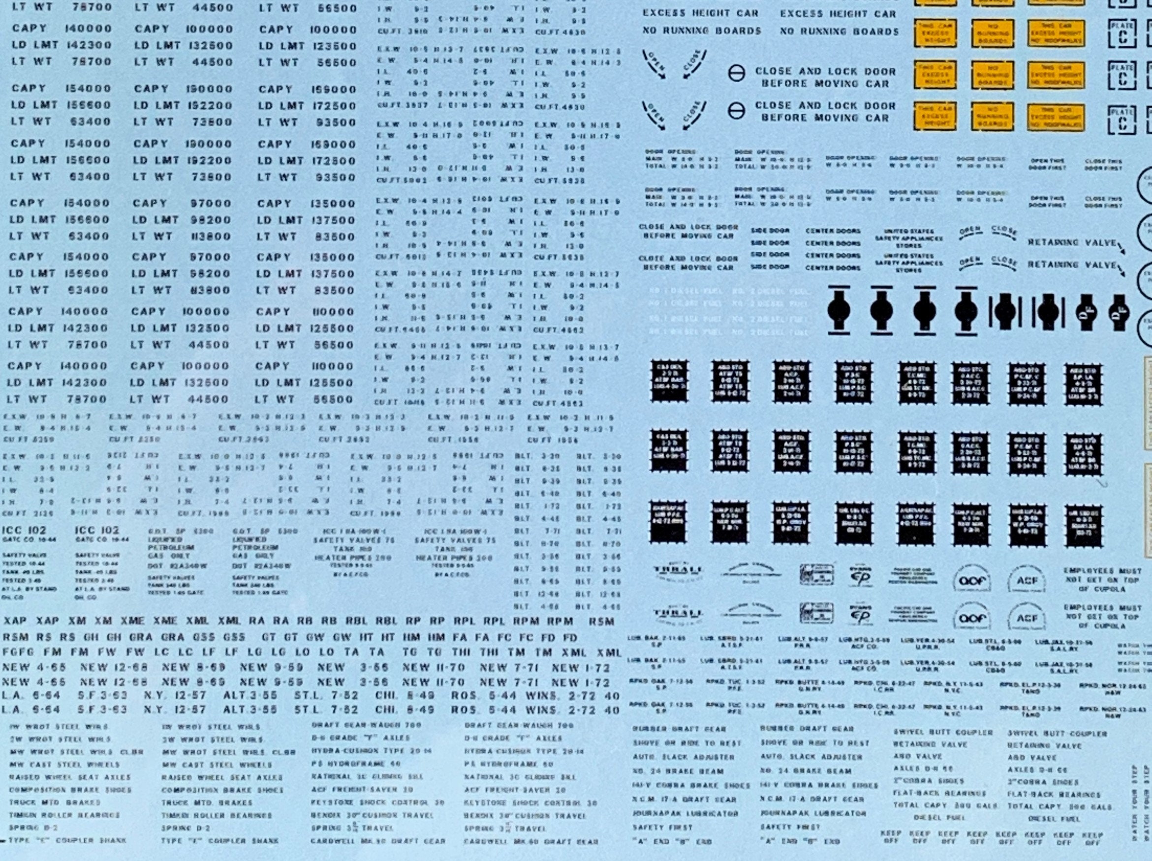 Microscale 87-2 HO Scale Gothic Style Rolling Stock Data Placards and ...