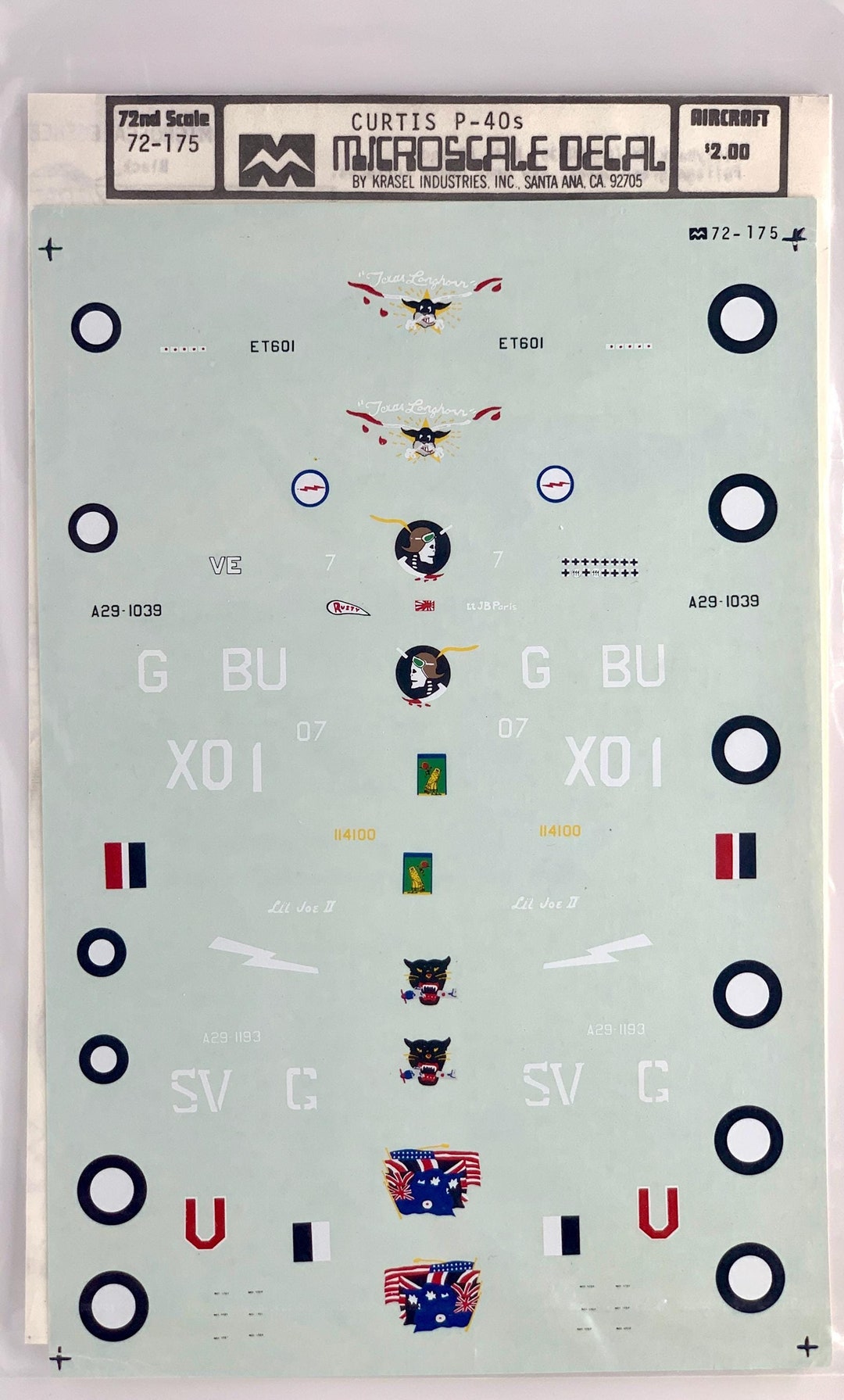 Microscale 72-175 1/72 Scale Curtiss P-40 Warhawk Model Airplane Decals ...