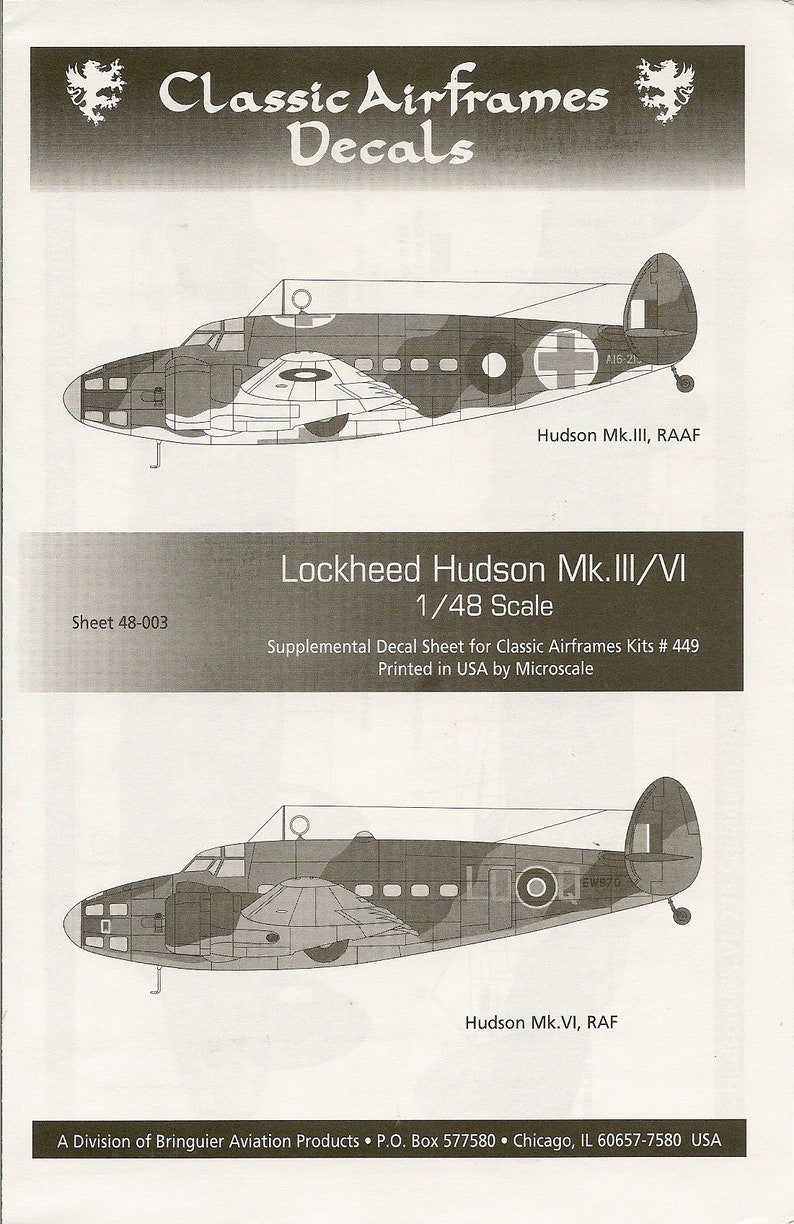 Classic Airframes 48-003 1/48 Scale Lockheed Hudson Model Airplane ...