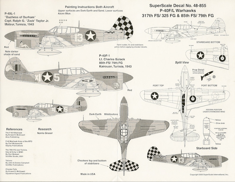 Superscale 48-855 1/48 Scale Curtiss P-40 Warhawk Model Airplane Decals ...