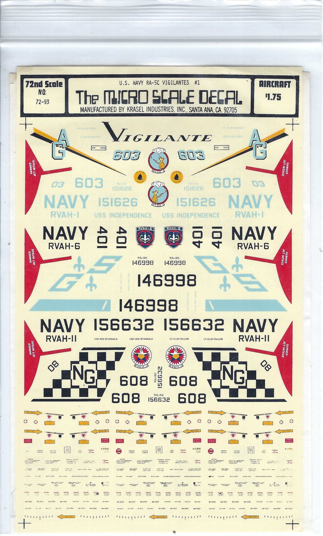 Microscale 72-93 1/72 Scale North American A-5 Vigilante Model Airplane Decals - Etsy