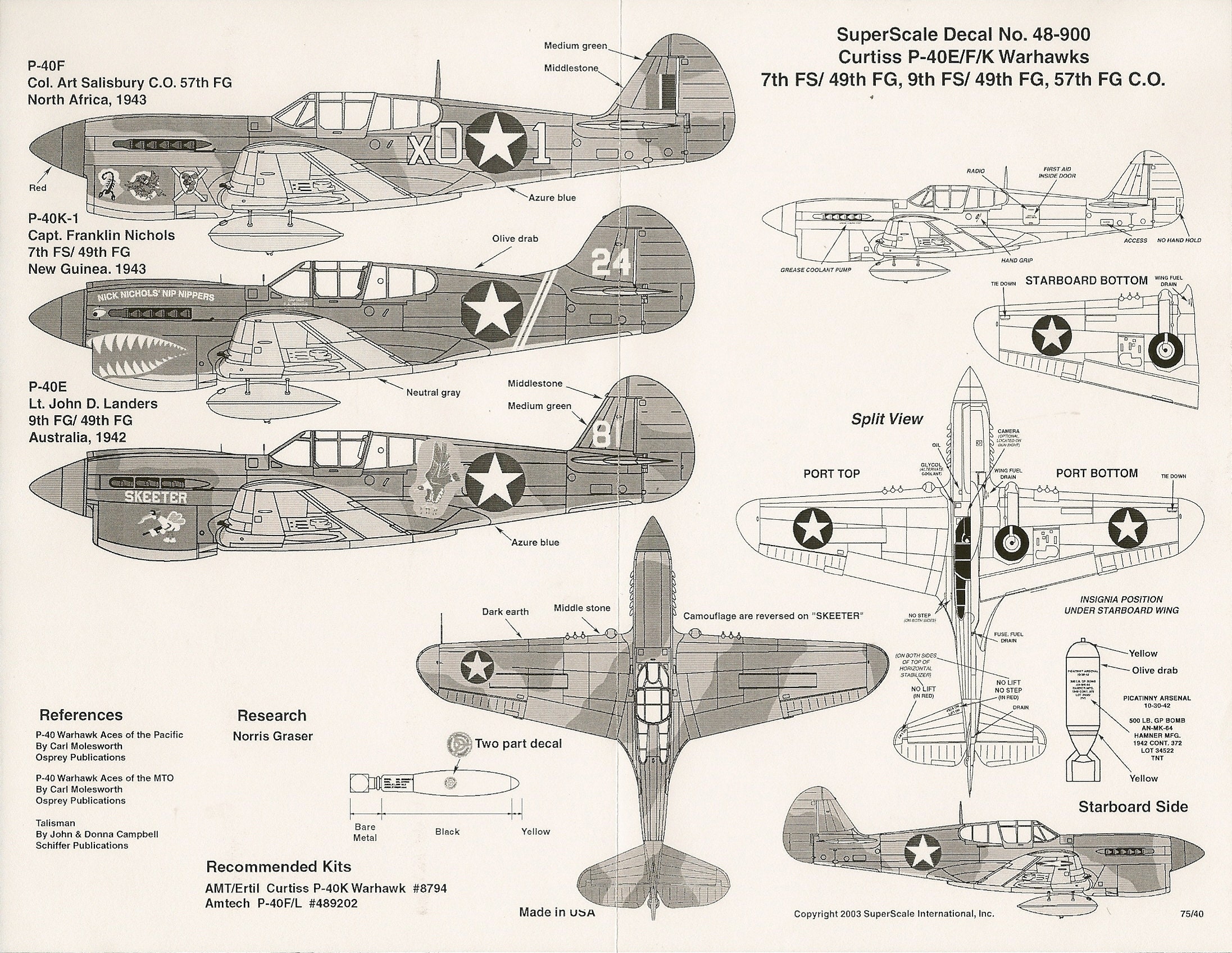 Superscale 48-900 1/48 Scale Curtiss P-40 Warhawk Model Airplane Decals ...