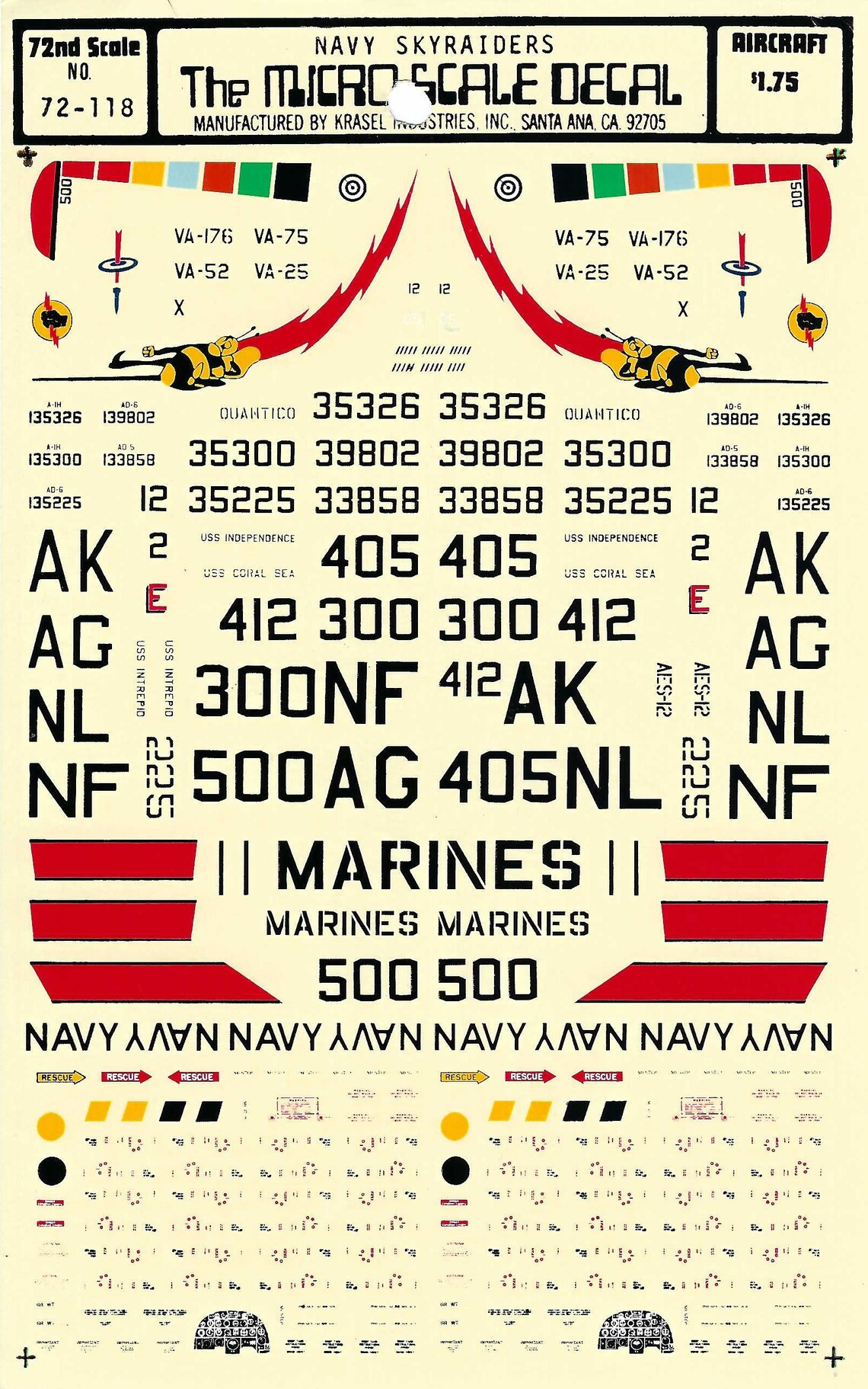 Microscale 72-118 1/72 Scale Douglas A-1 Skyraider Model Airplane ...