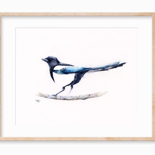 Magpie Watercolor Bird Print 5x7 of Watercolor Painting - Etsy UK