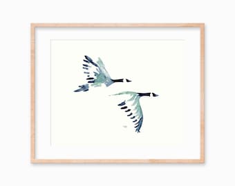 Flying Canada Geese Watercolor PRINT Landscape, Flying Geese Painting ...
