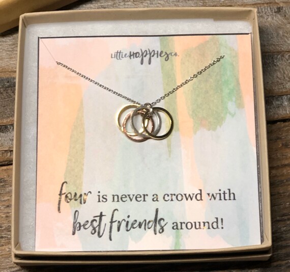 Friendship necklace four bestfriend gift dainty four rings | Etsy