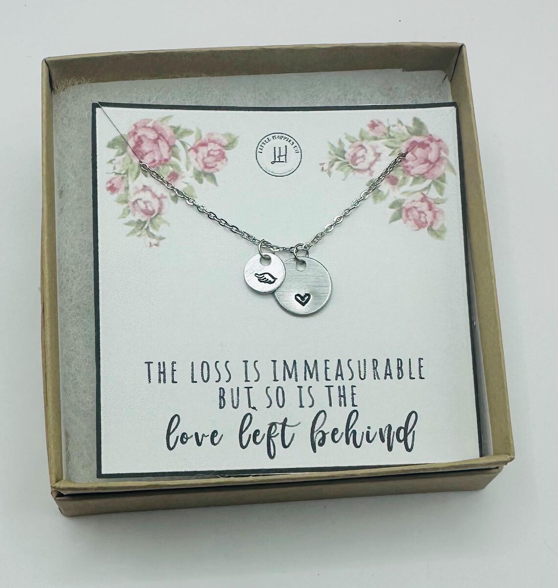 Sympathy Gift for Loss – Angel Wing Heart Necklace With Bereavement ...