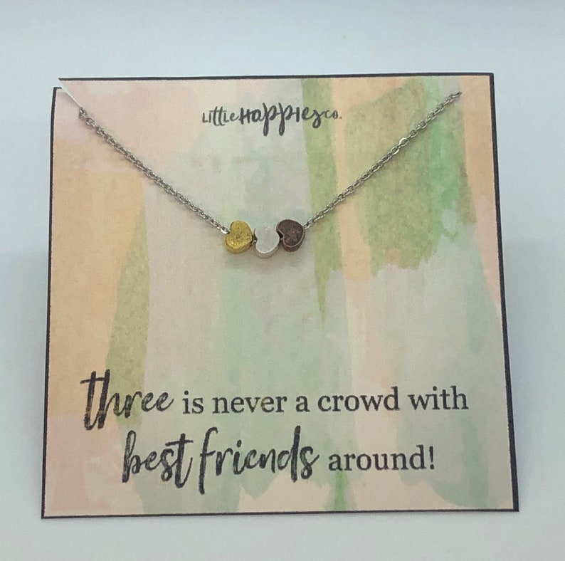 Friendship Necklace, Trio, Bestfriend Gift, Dainty Triple Heart, Simple ...