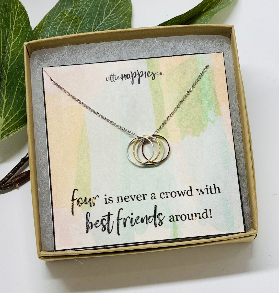 Friendship Necklace Four Bestfriend Gift Dainty Four Rings - Etsy