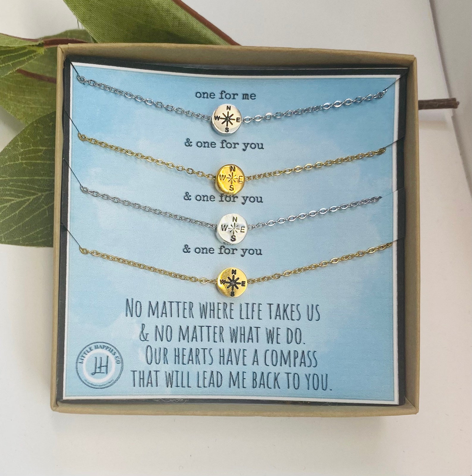 4 Best Friend Compass Necklaces, Gifts for 4 Friends, Gift Set of 4 ...
