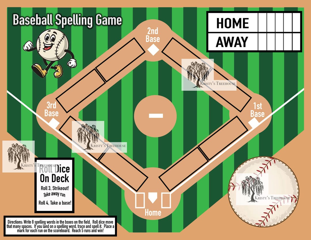 Kids Printable Spelling Baseball Game, PDF File, Spelling Game ...