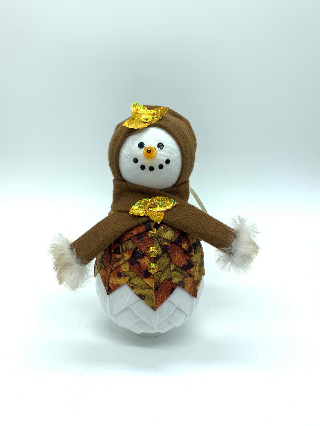 Fall/autumn Snowman Quilted Handmade Fabric No Sew 6 Ornament Tree ...