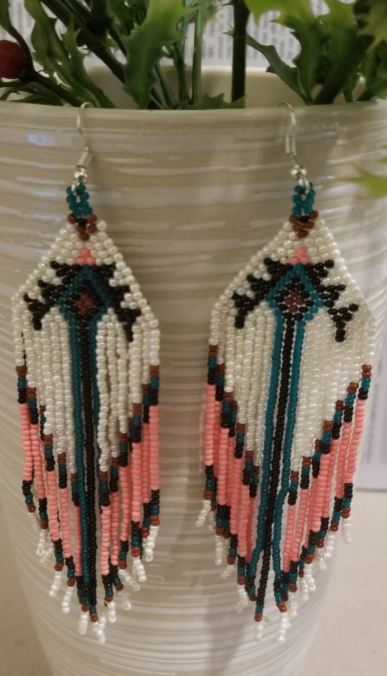 Native American Style Beaded Earrings, Tribal Inspired Bead Earring ...
