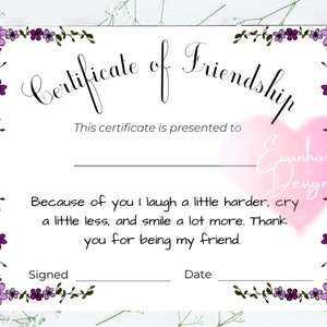 Certificate of Friendship International Friendship Day | Etsy