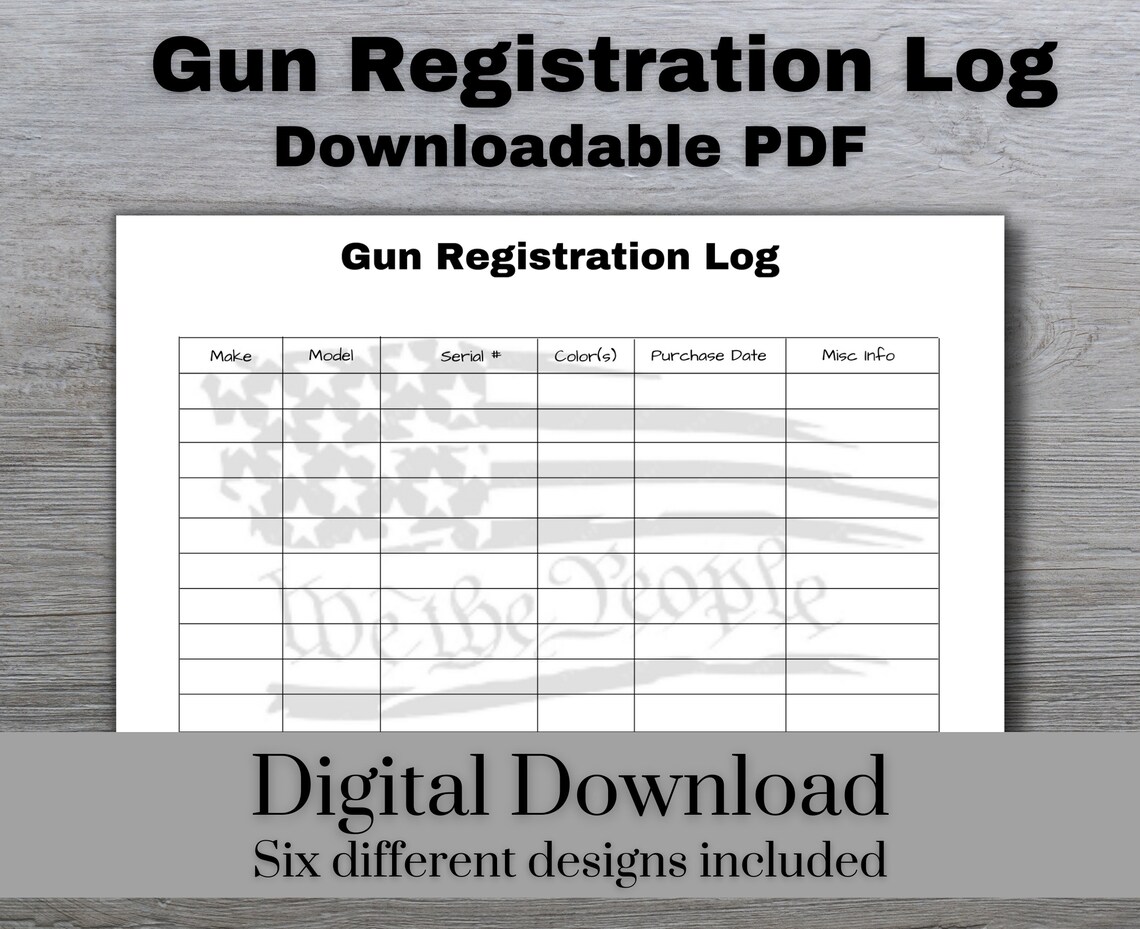 Gun Registration Log Gun Serial Number Log Firearm Registry | Etsy