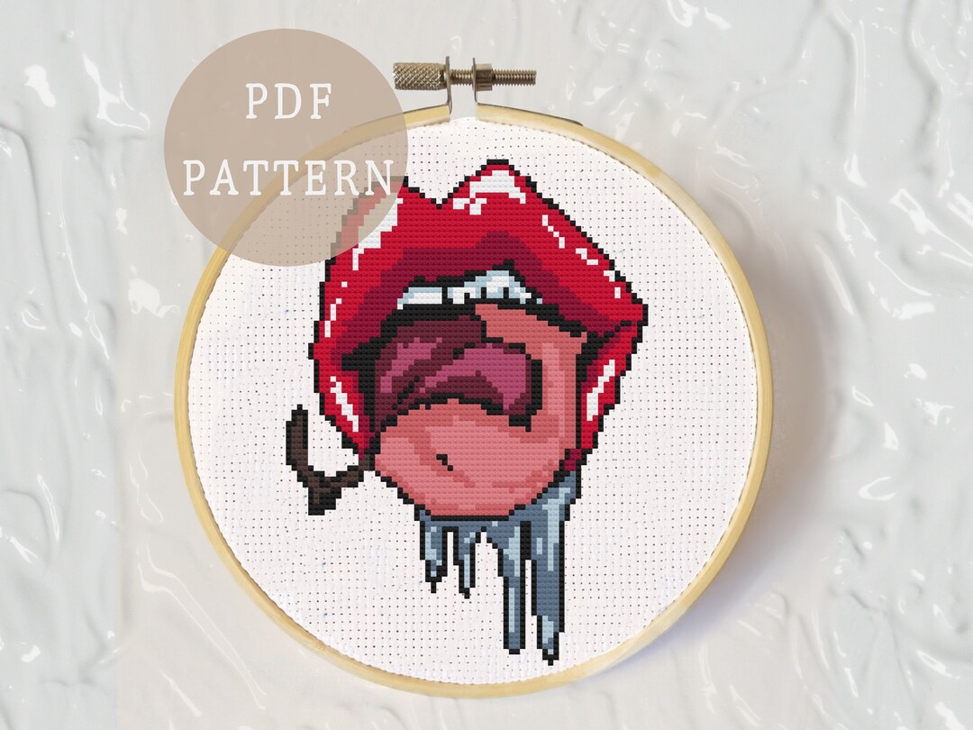 Adult Cross Stitch Pattern | Suggestive Lips With Cherry | Perfect for ...