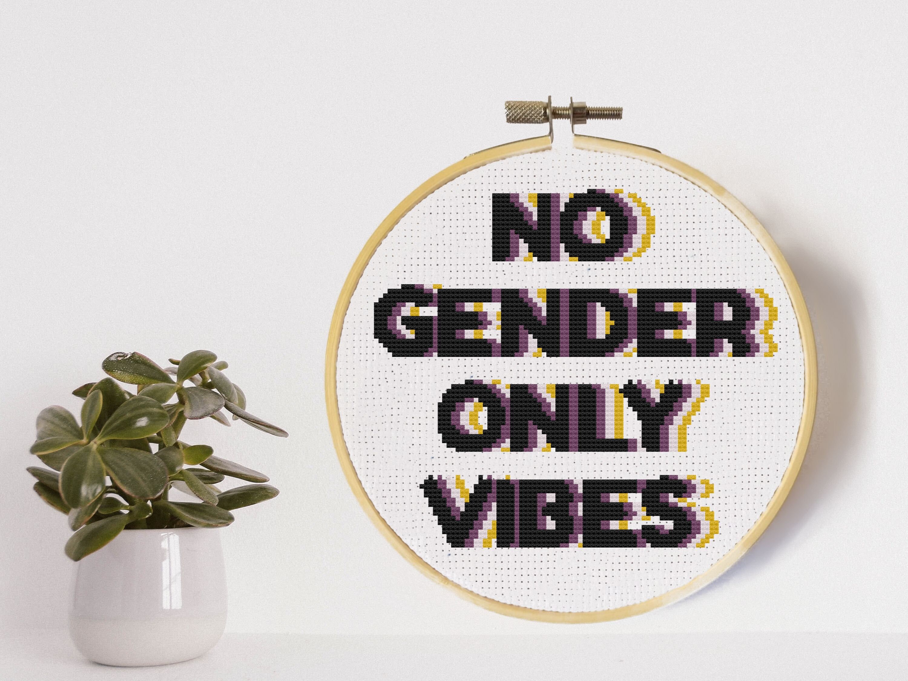 Nonbinary Pride Cross Stitch Pattern | No Gender Only Vibes | Light or ...