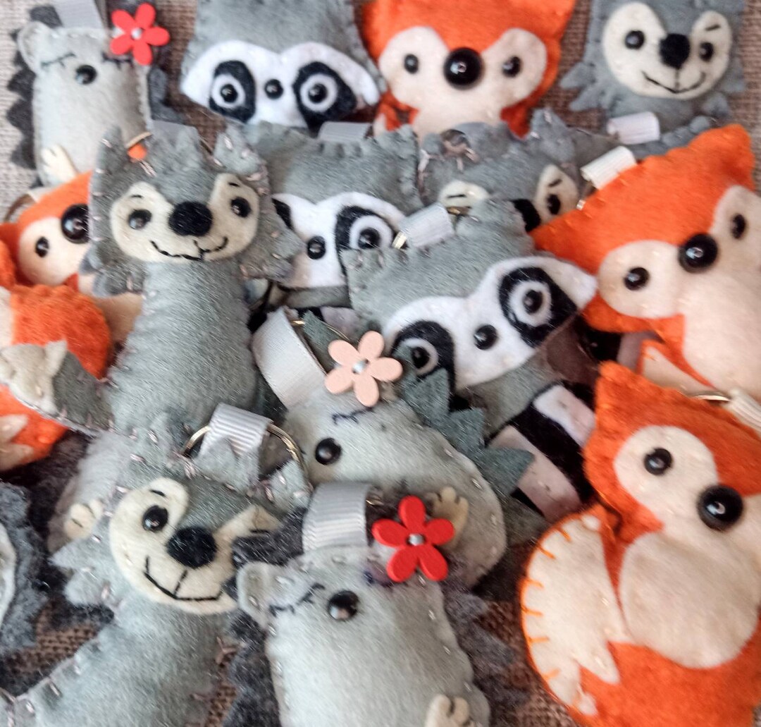 Felt, Fox, Wolf, Raccoon, Hedgehog, Key-rings, Key-chains,bag-charm ...