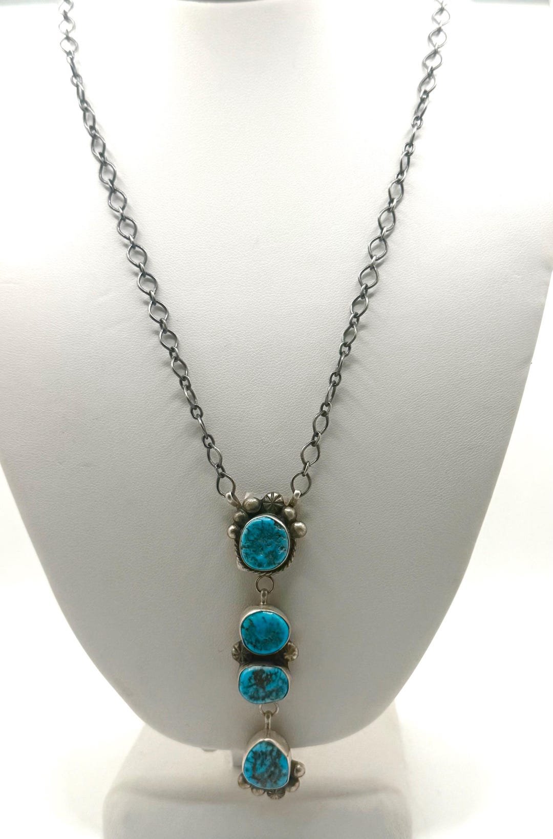 Navajo Handmade Sterling Silver Kingman Turquoise Necklace Made by ...