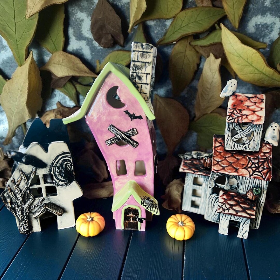 Handsculpted Clay Haunted House Luminary With Tea Light- Made in ...
