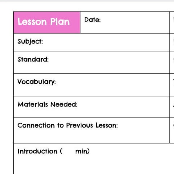 Lesson Plan Reflection Template - Etsy