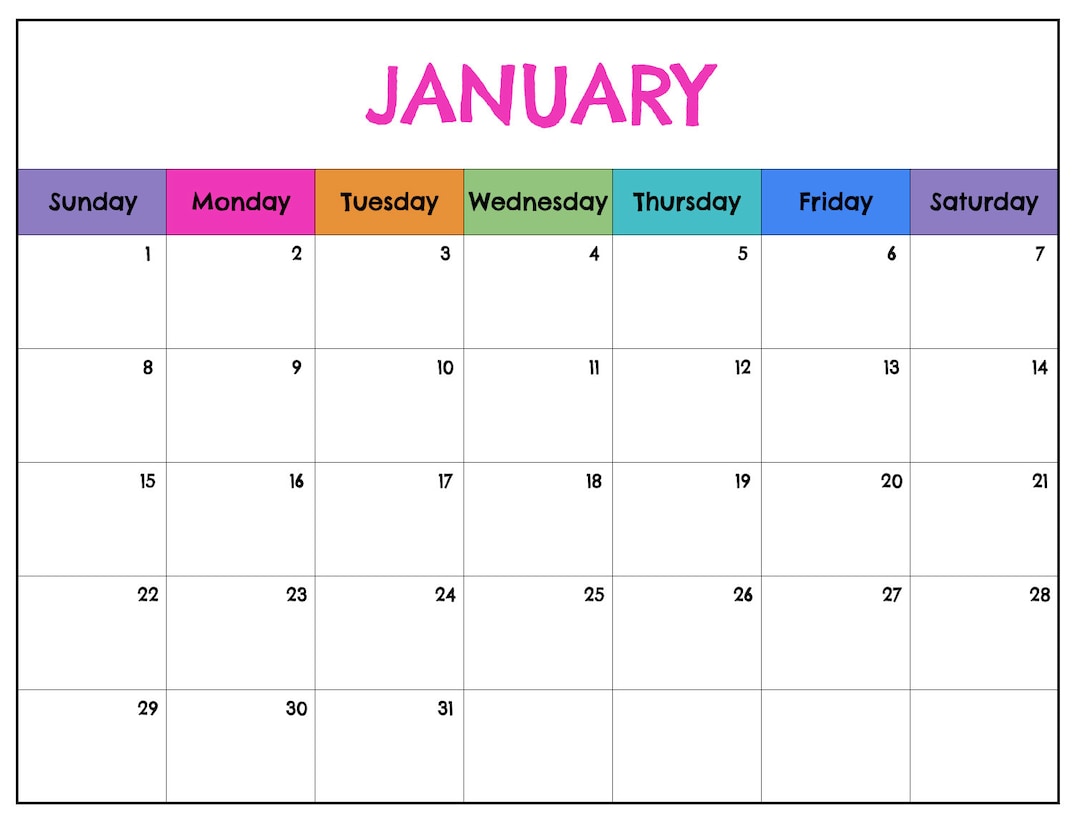 Editable Undated Multi-color Calendar - Etsy