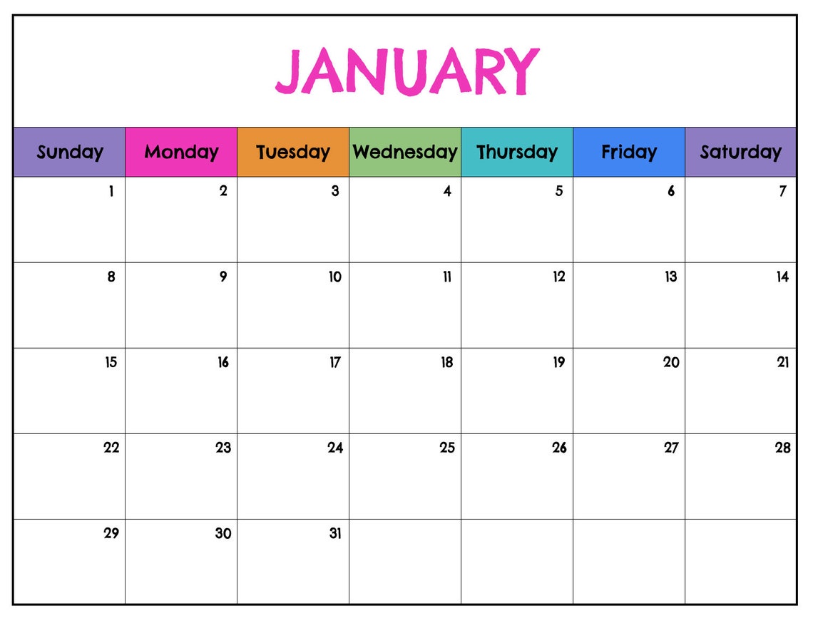 Editable Undated Multi-color Calendar - Etsy