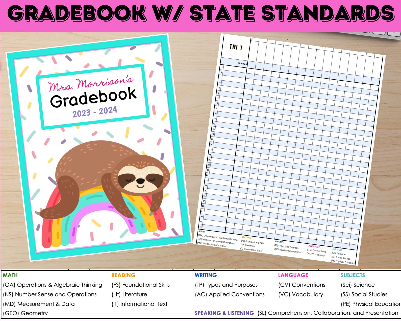 Printable Gradebook With State Standards | Student Record Tracker ...