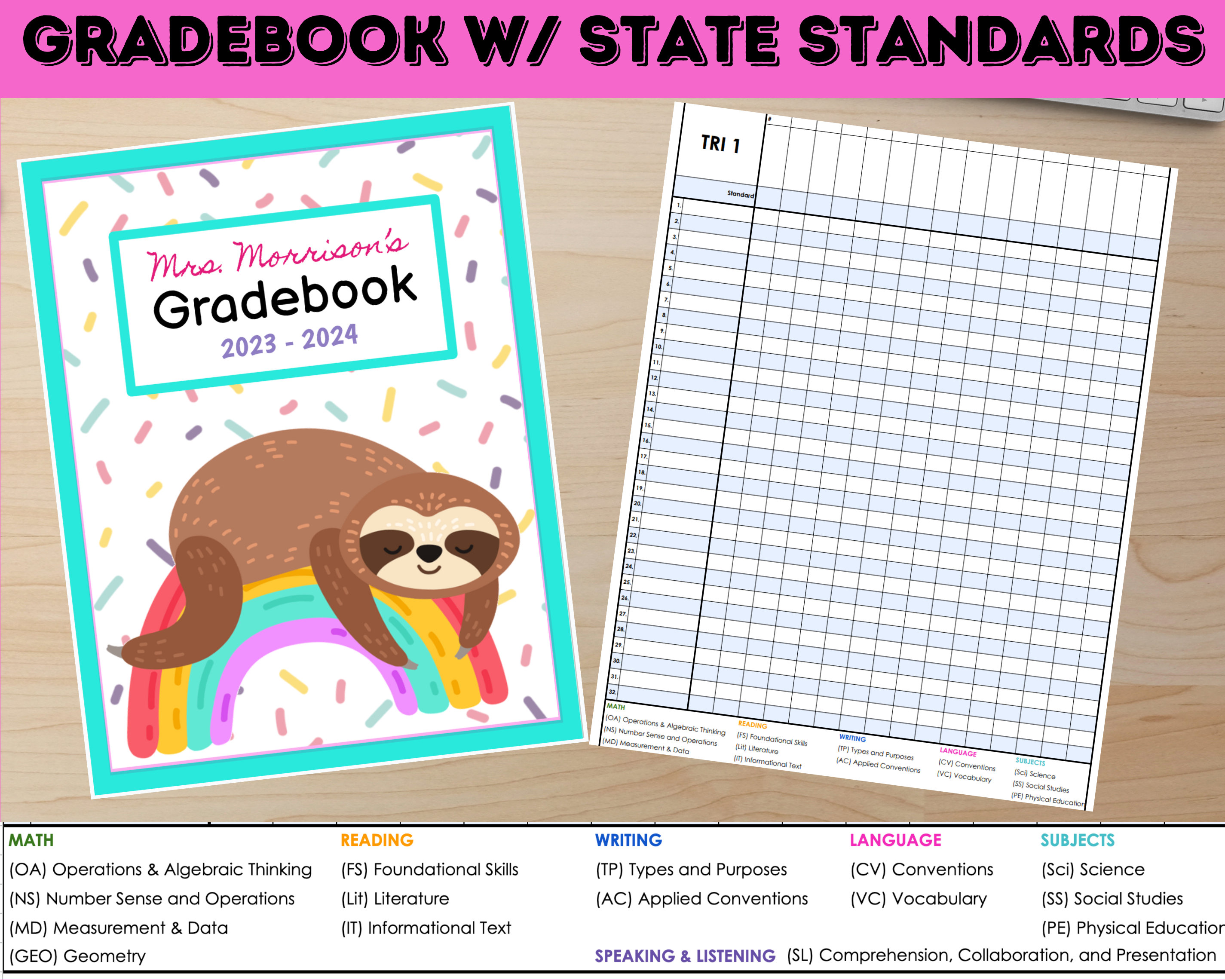 Printable Gradebook With State Standards | Student Record Tracker ...