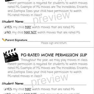 Printable Movie Permission Slip, Editable Google Slide, Digital ...