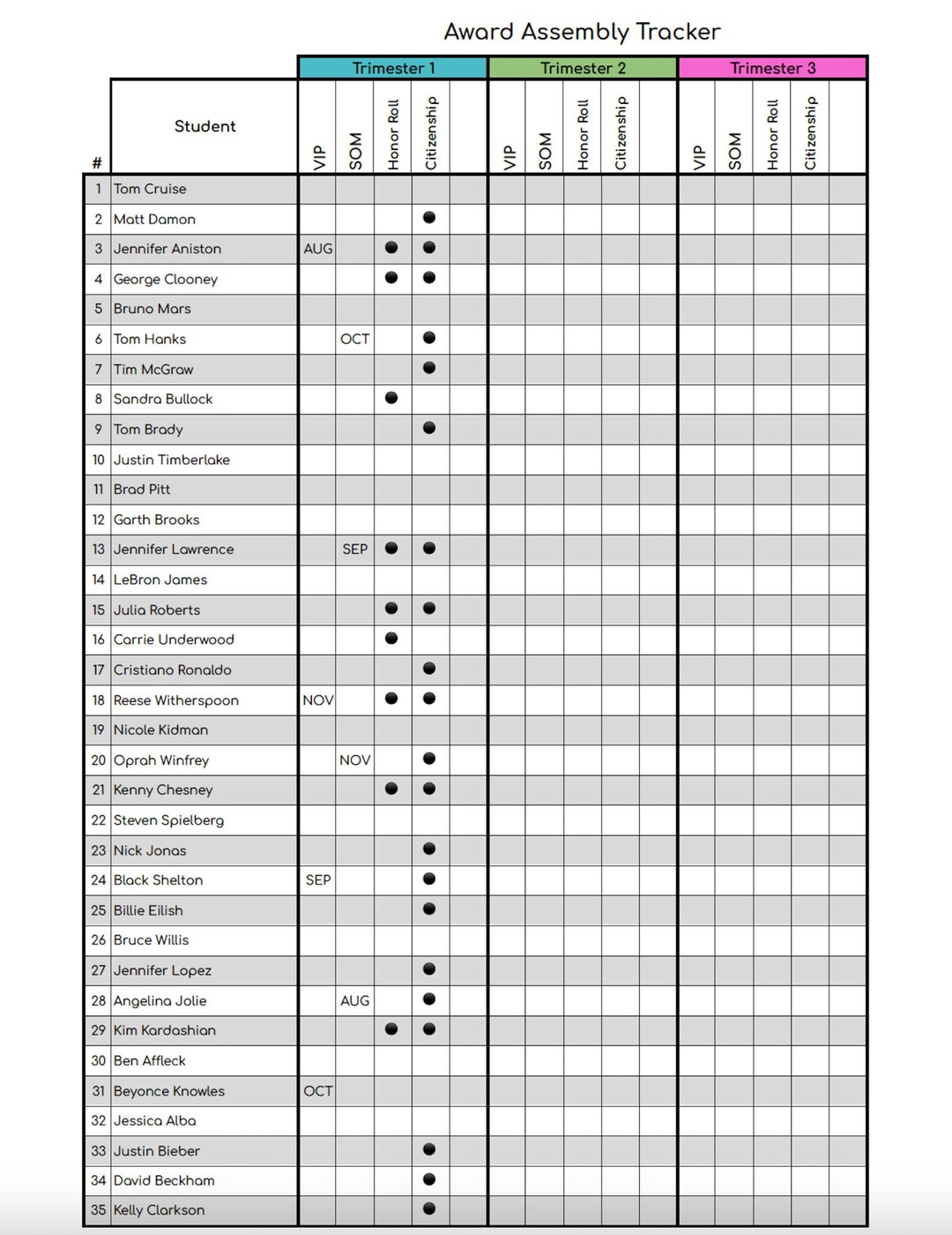 Award Assembly Tracker - Etsy