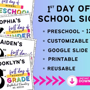 Printable Custom First Day of School Signs Grades Preschool - 12th ...