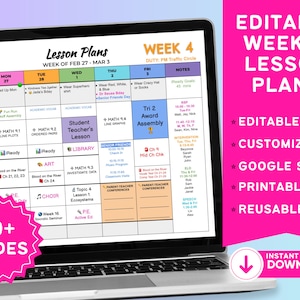 Printable Weekly Lesson Plans, Editable Google Slide, Digital Download ...