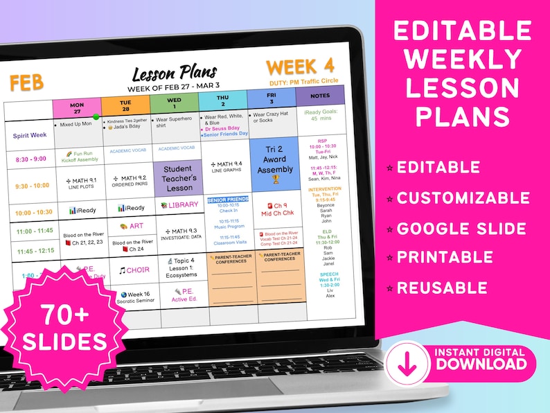 Printable Weekly Lesson Plans, Editable Google Slide, Digital Download ...