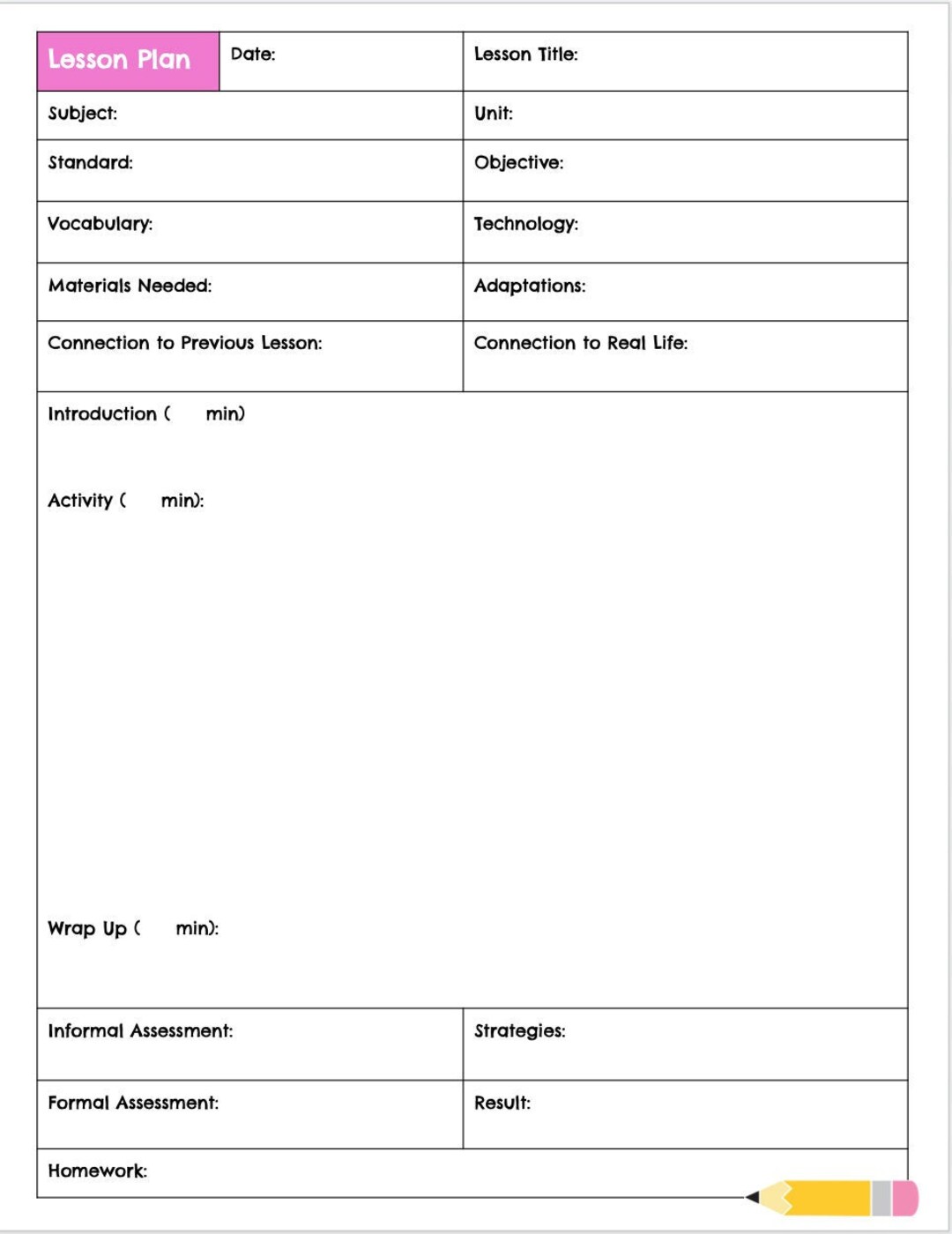 Lesson Plan Reflection Template Etsy