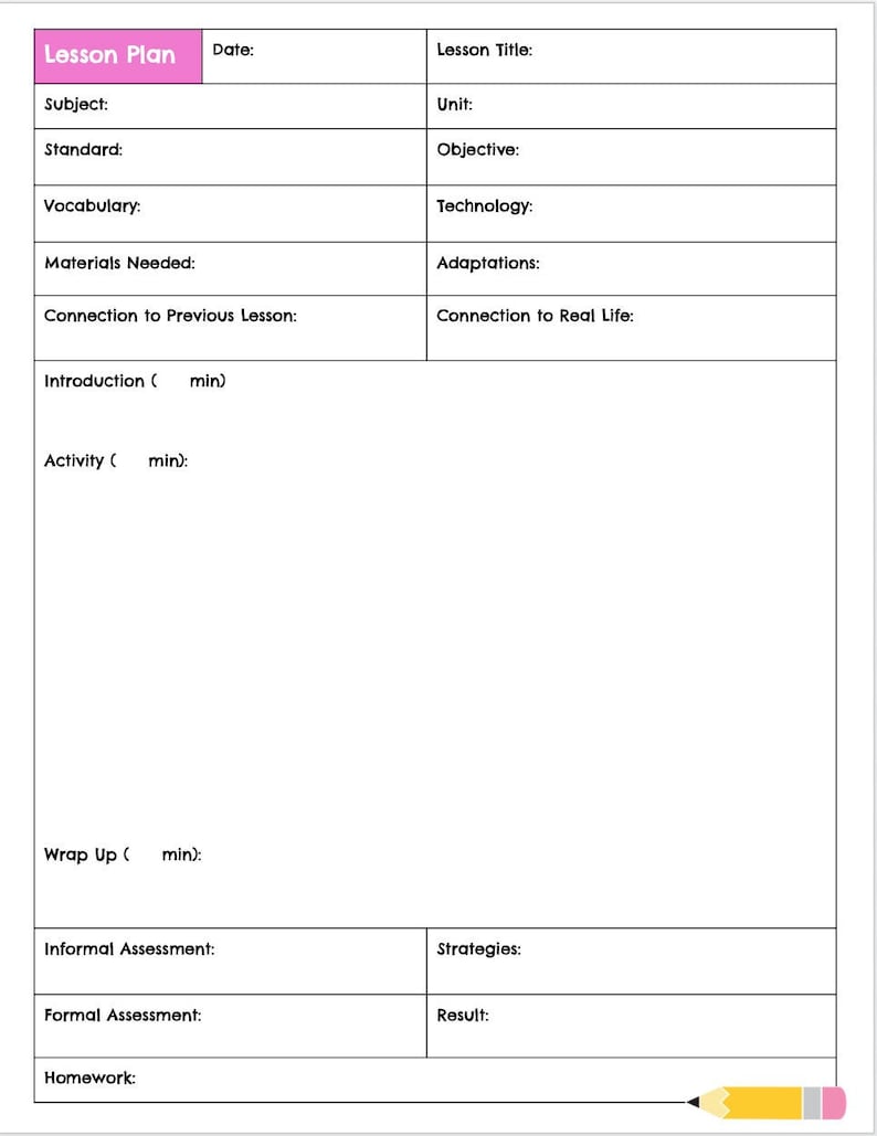 Lesson Plan & Reflection Template - Etsy Lesson Plan & Reflection Template - Etsy