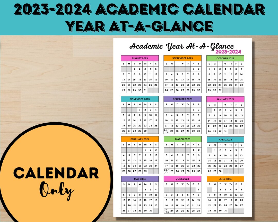 Editable 2023-2024 Academic Year At-a-glance Calendar - Etsy Australia