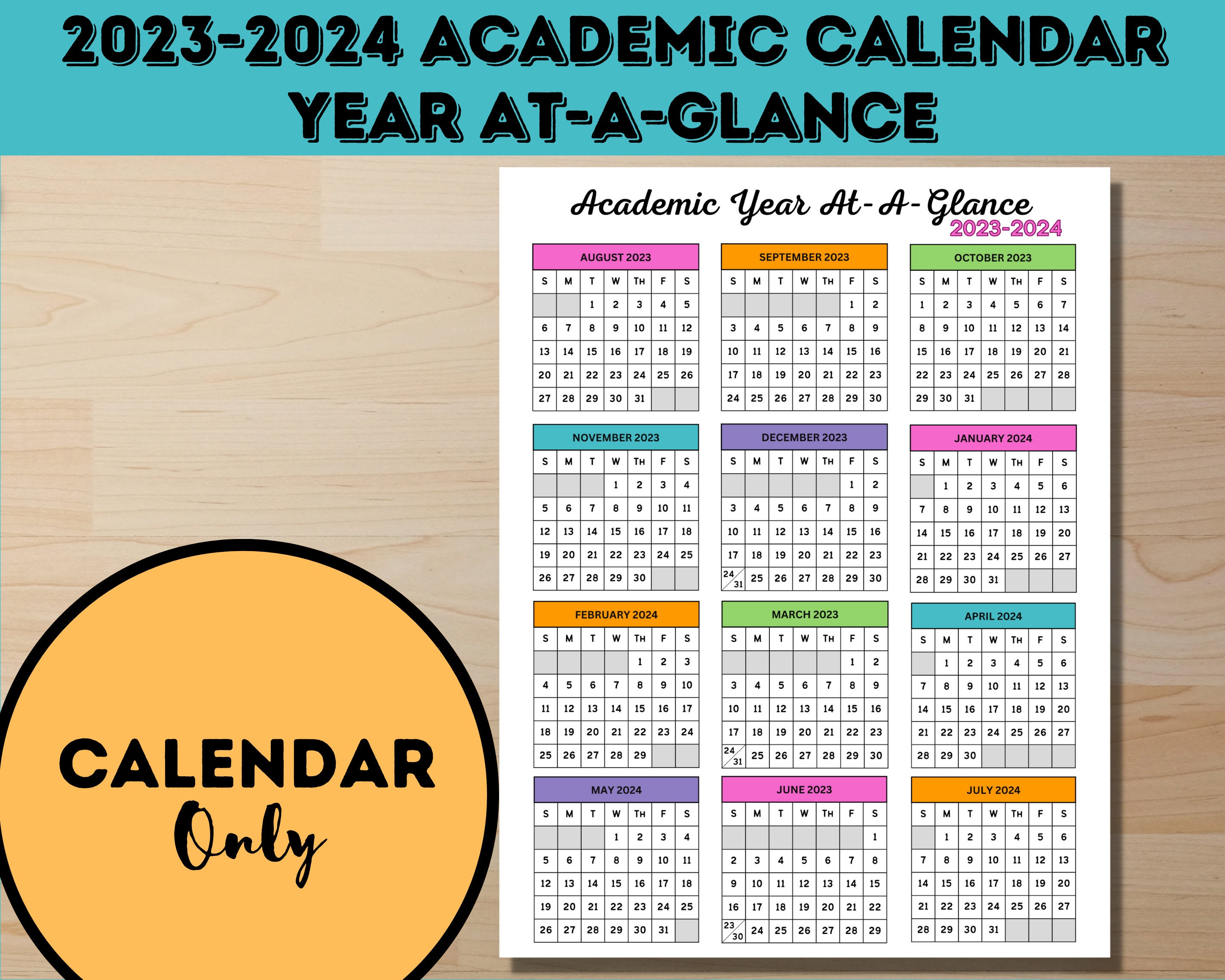 2023-2024 Academic Year At-a-glance Calendar Year at a Glance Printable ...