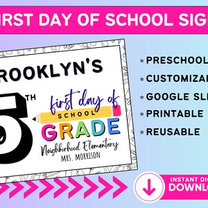 Printable Custom First Day of School Signs Grades Preschool - 12th ...