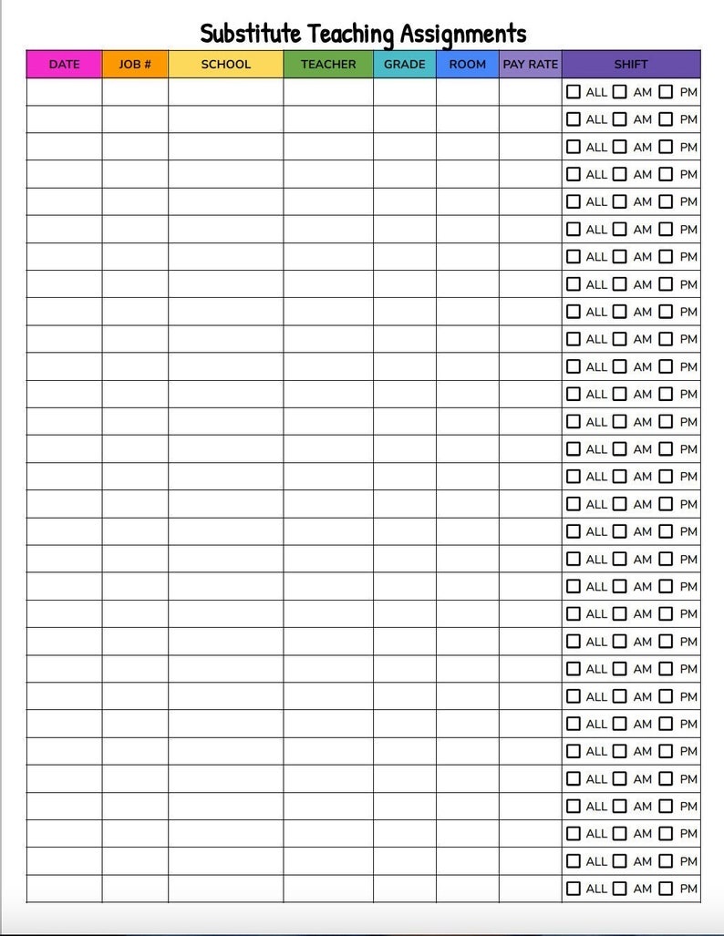 Substitute Teacher Tracker - Etsy