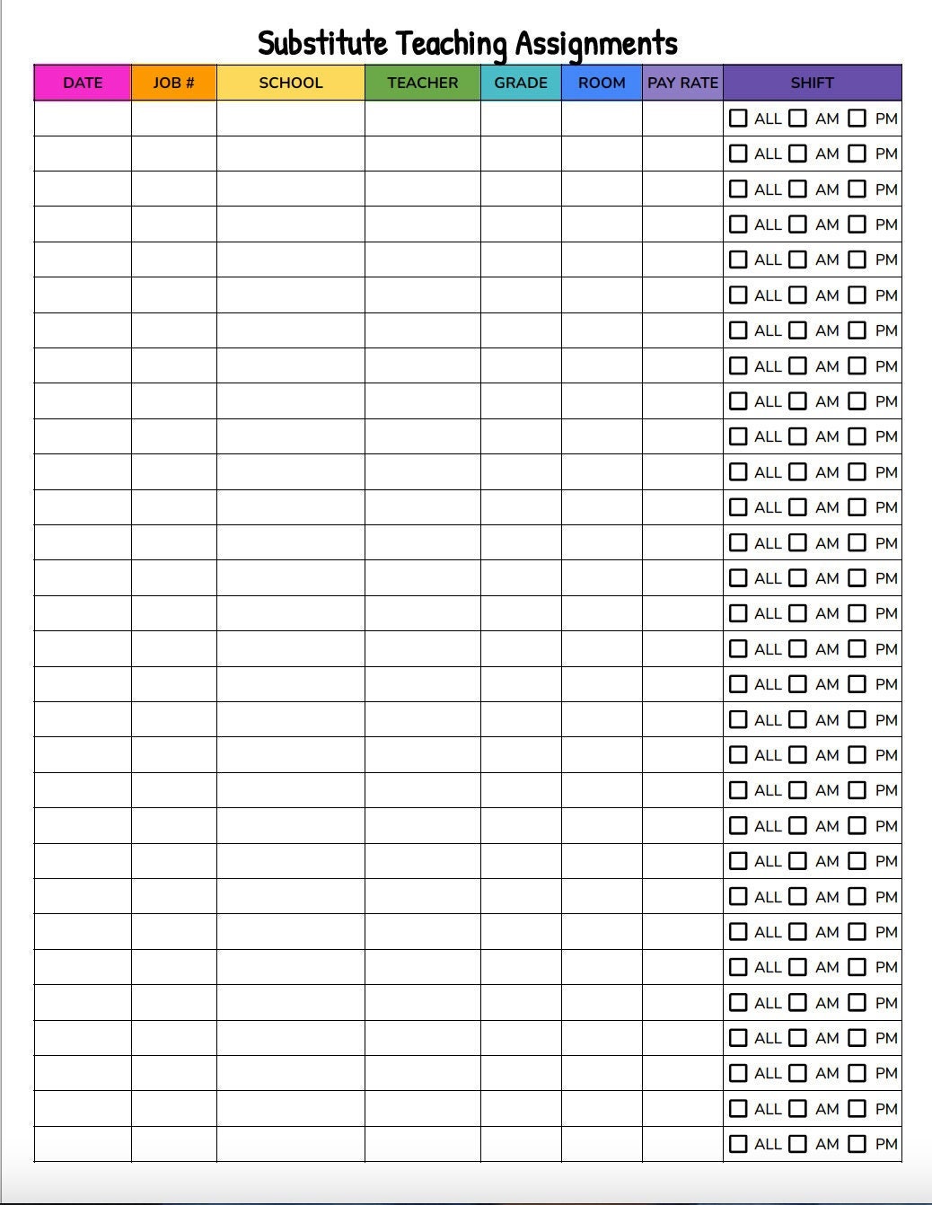 Substitute Teacher Tracker - Etsy