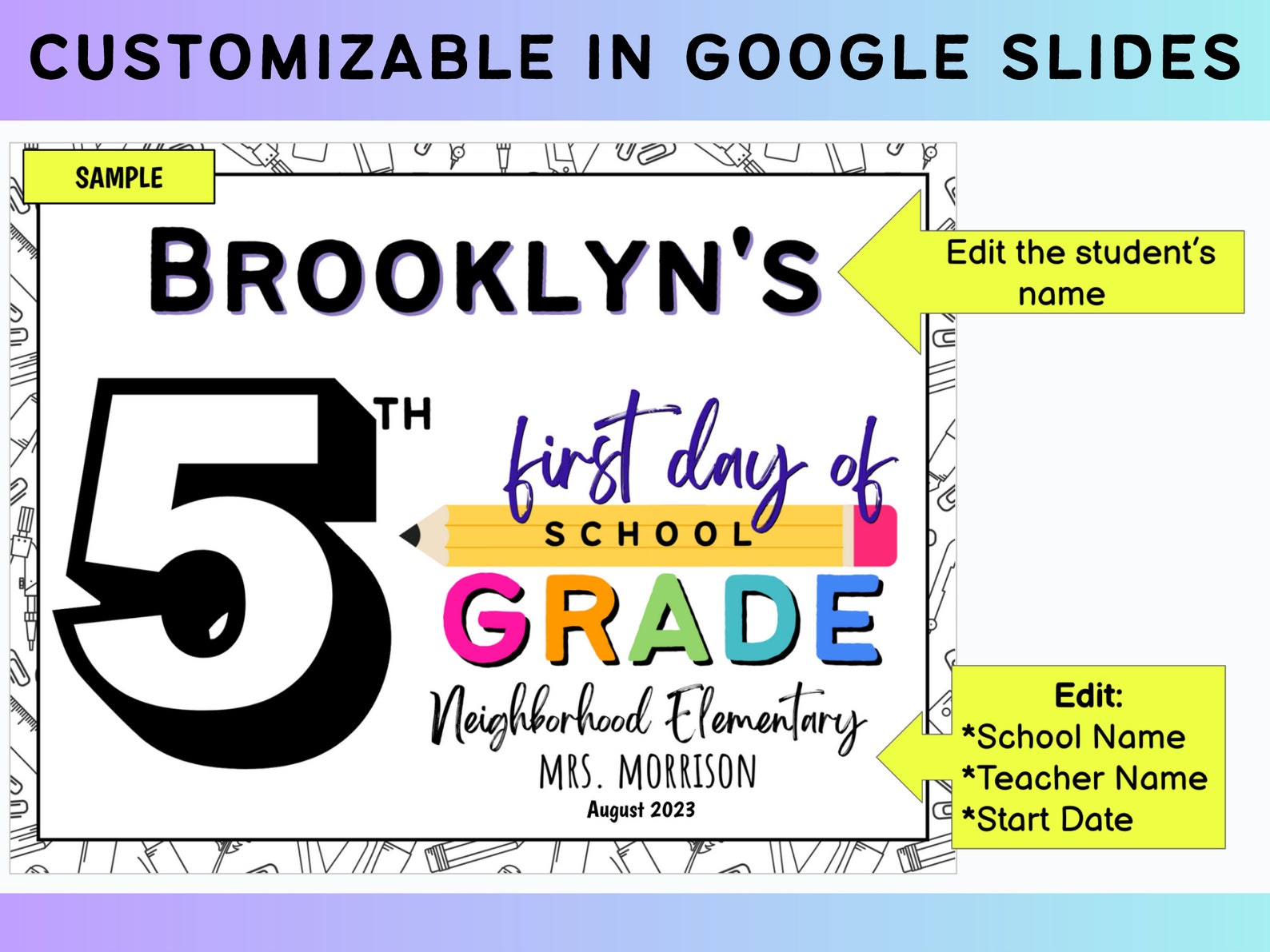 Printable Custom First Day of School Signs Grades Preschool - 12th ...