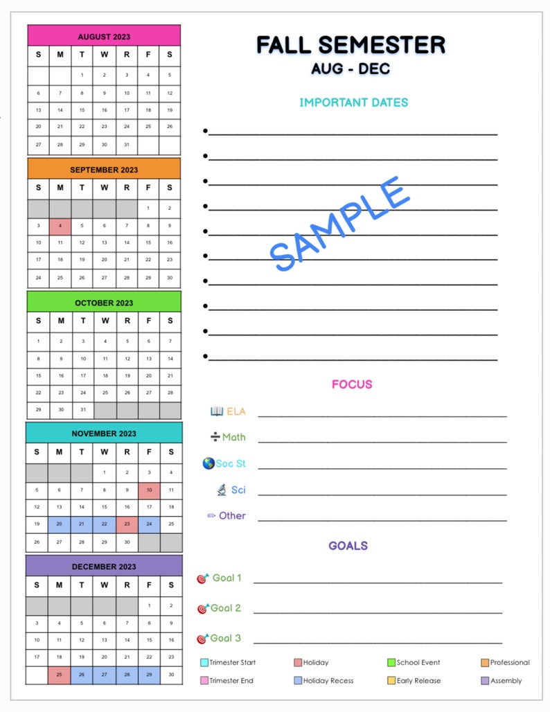 2023-2024 Academic Year At-a-glance Planner semesters Year at a Glance ...